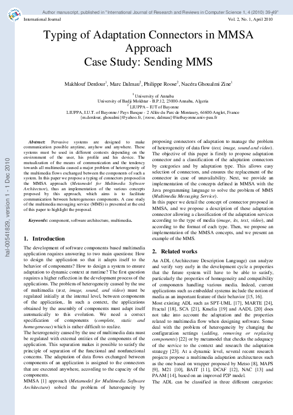 (PDF) Typing of Adaptation Connectors in MMSA Approach Case Study ...
