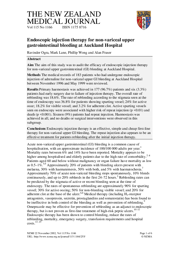 (PDF) Endoscopic injection therapy for non-variceal upper ...