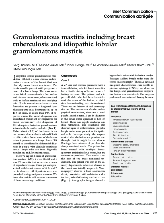 (PDF) Granulomatous mastitis including breast tuberculosis and ...