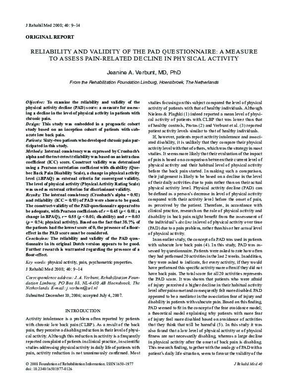 (PDF) Reliability and validity of the PAD questionnaire: A measure to ...