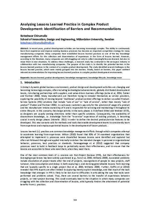 (PDF) Overcoming Barriers in Lessons Learned Practices