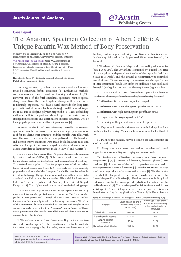(PDF) The Anatomy Specimen Collection of Albert Gellért: A Unique ...