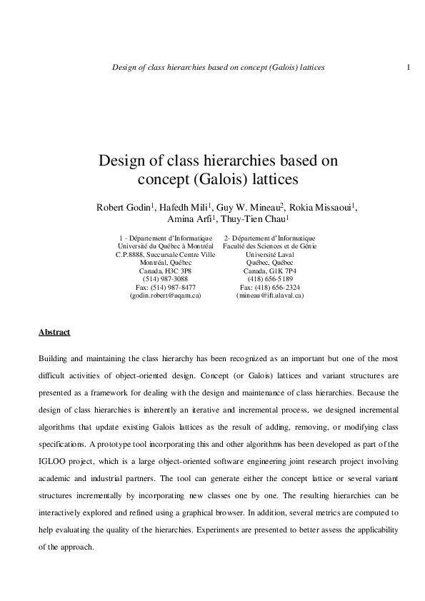 (PDF) Design of class hierarchies based on concept, (Galois) lattices