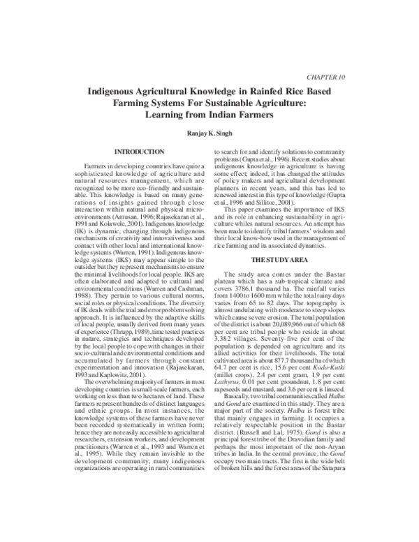 (PDF) Indigenous Agricultural Knowledge in Rainfed Rice Based Farming ...