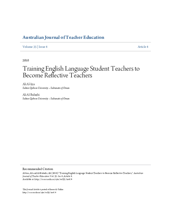 (PDF) Training English language student teachers to become reflective ...