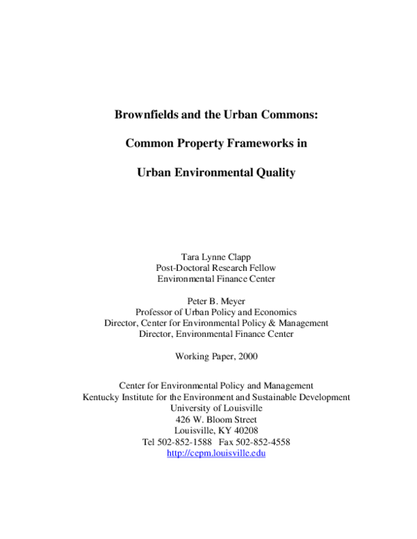 (PDF) Brownfields and the Urban Commons: Common Property Frameworks in ...