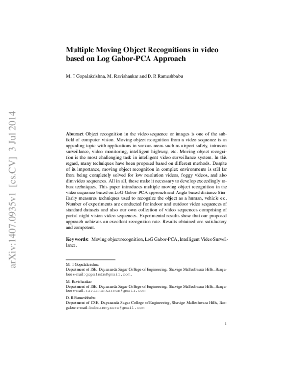 (PDF) Multiple Moving Object Recognitions in video based on Log Gabor-PCA Approach