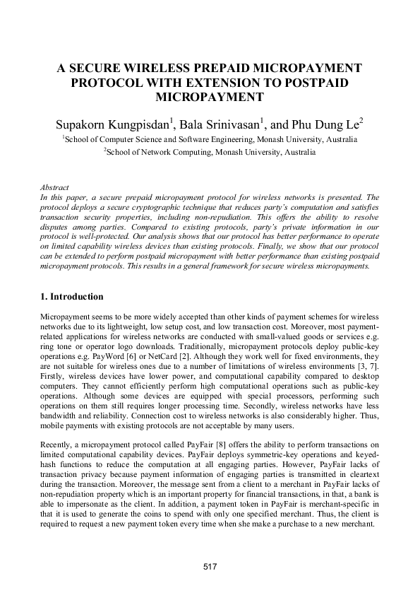 (PDF) A Secure Wireless Prepaid Micropayment Protocol With Extension to Postpaid Micropayment