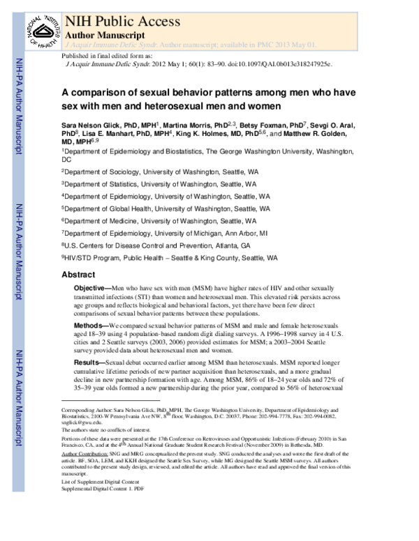 (PDF) A Comparison of Sexual Behavior Patterns Among Men Who Have Sex ...