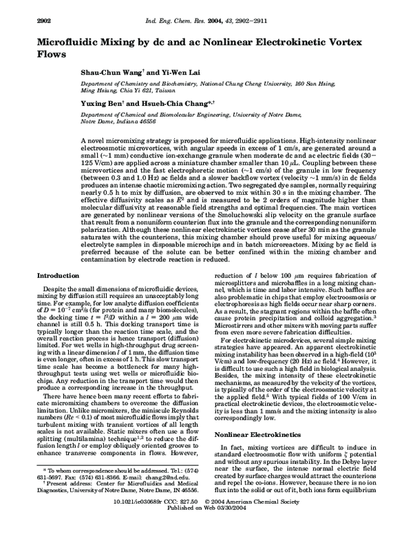 (PDF) Microfluidic Mixing by dc and ac Nonlinear Electrokinetic Vortex Flows