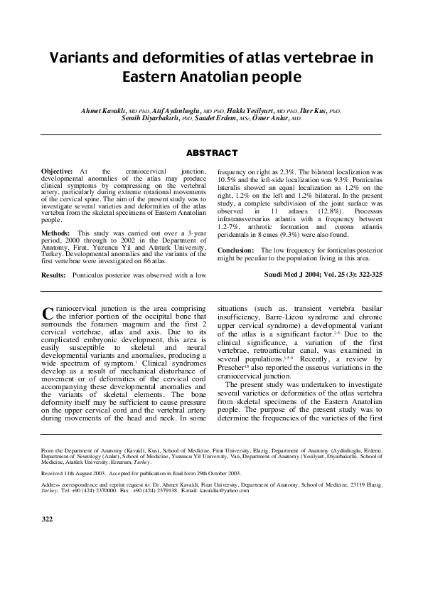 (PDF) Variants and deformities of atlas vertebrae in Eastern Anatolian ...