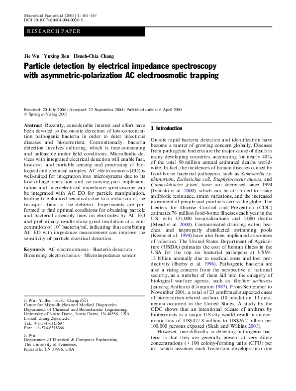 Pdf Particle Detection By Electrical Impedance Spectroscopy With Asymmetric Polarization Ac