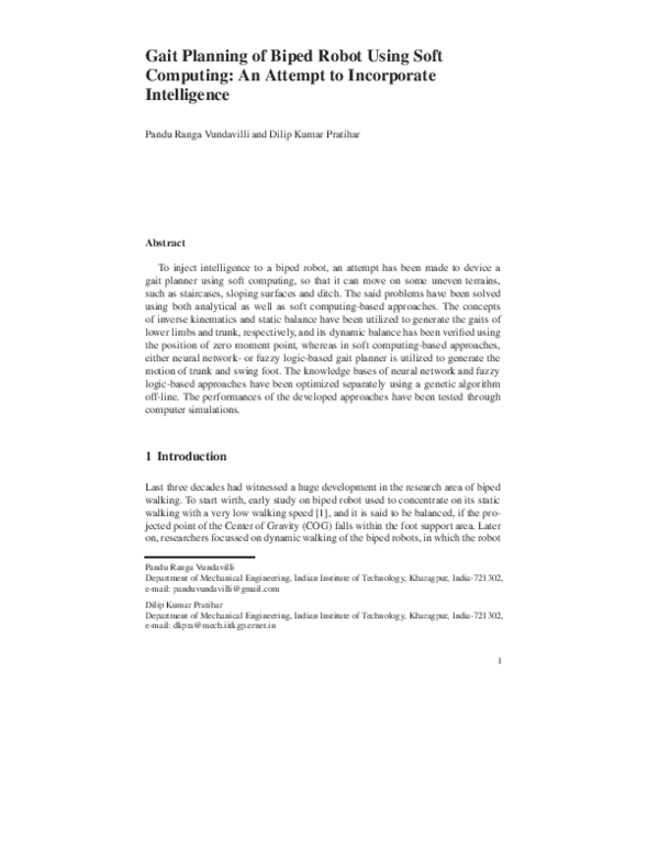 Pdf Gait Planning Of Biped Robots Using Soft Computing An Attempt To
