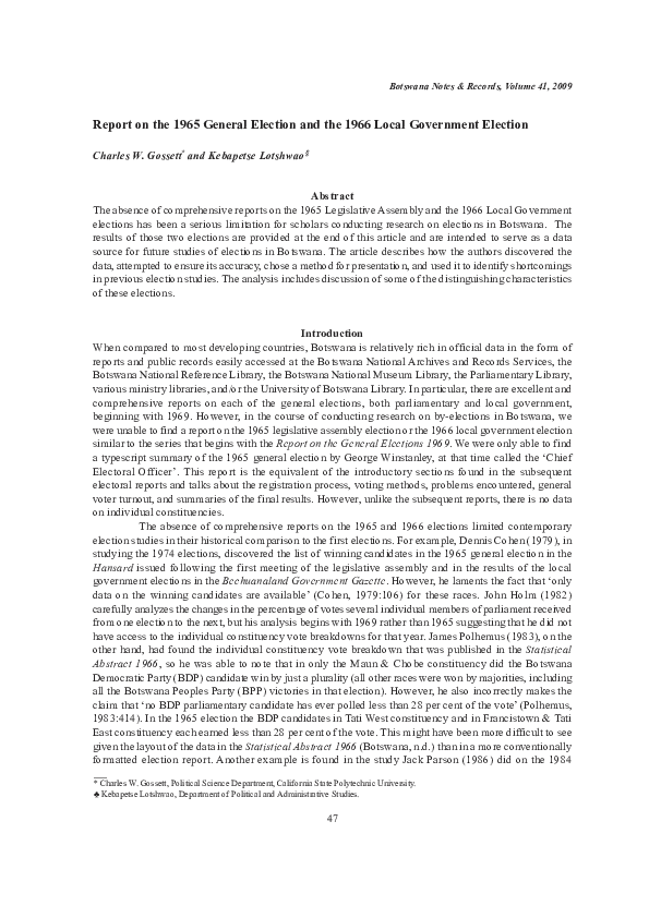 (PDF) Report on the 1965 General Election and the 1966 Local Government ...