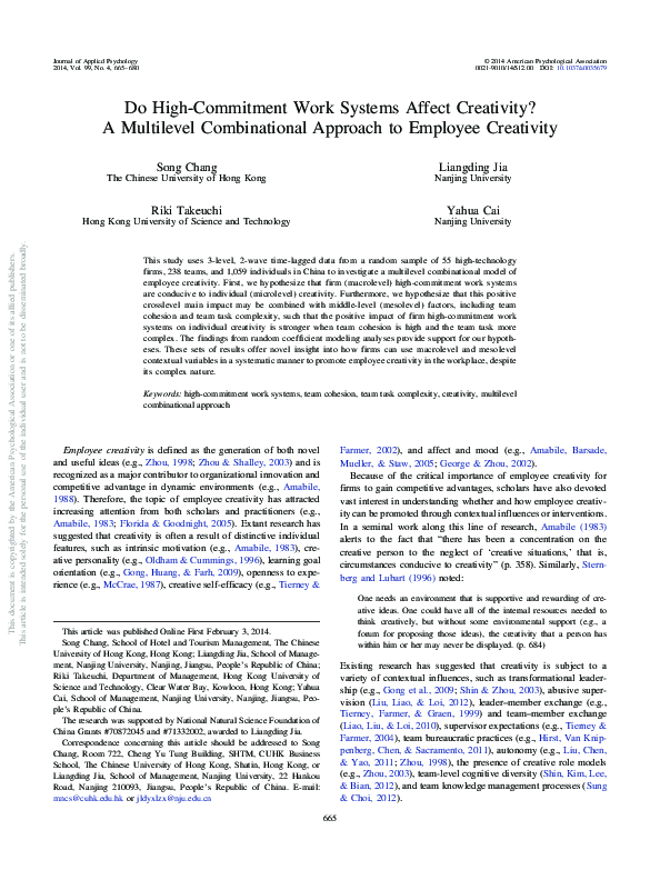 (PDF) Do High-Commitment Work Systems Affect Creativity? A Multilevel Combinational Approach to ...