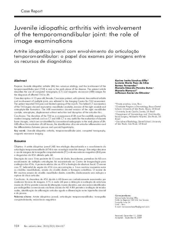 (PDF) Juvenile idiopathic arthritis with involvement of the ...