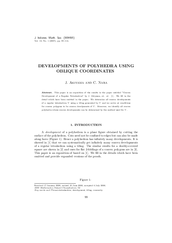 (PDF) Developments of Polyhedra Using Oblique Coordinates