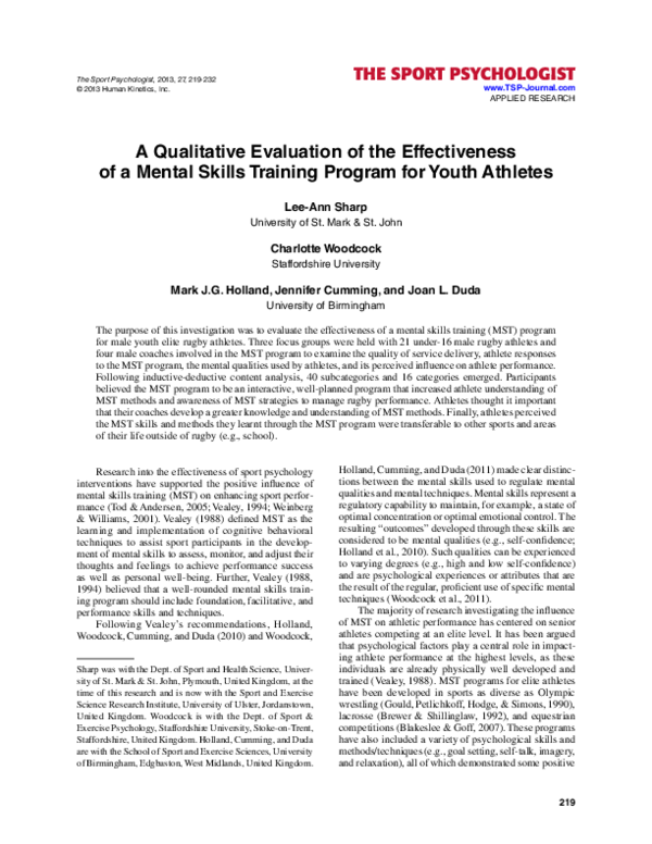 (PDF) A Qualitative Evaluation of the Effectiveness of a Mental Skills ...