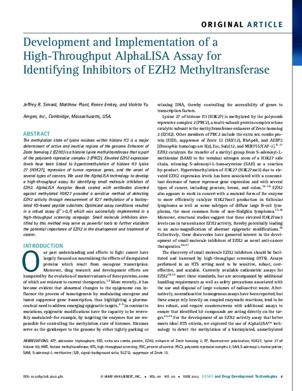 (PDF) Development and Implementation of a High-Throughput AlphaLISA Assay for Identifying ...