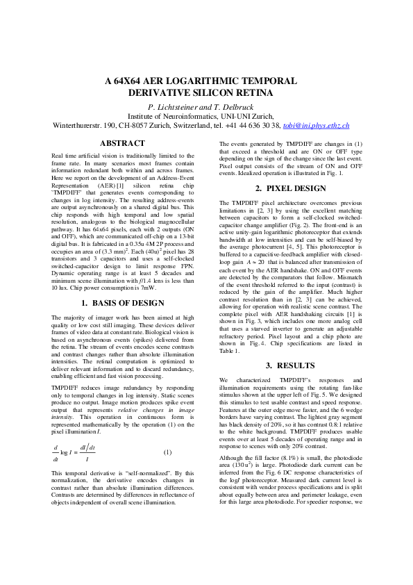 (PDF) A 64x64 aer logarithmic temporal derivative silicon retina