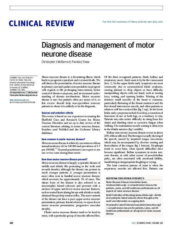 (PDF) Diagnosis and management of motor neurone disease
