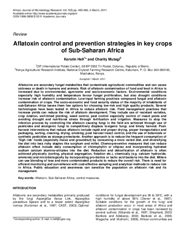 (PDF) Aflatoxin control and prevention strategies in maize for Sub-Saharan Africa