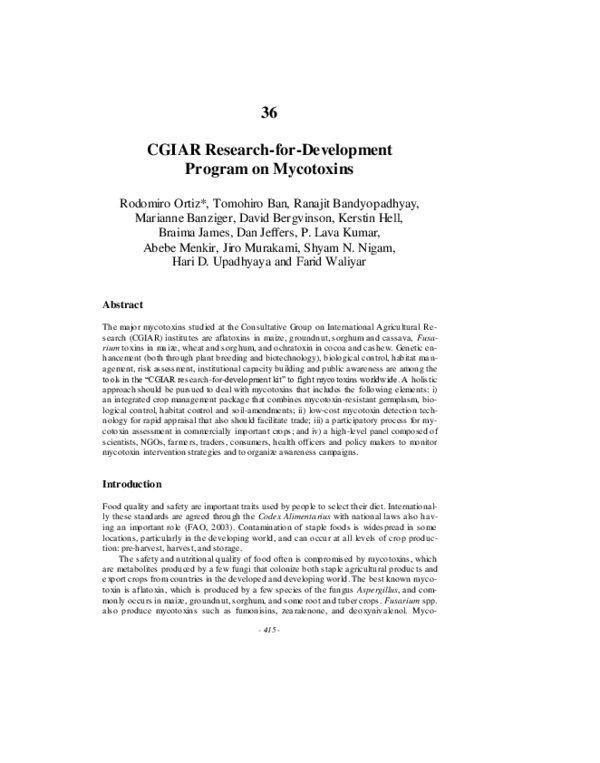 (PDF) CGIAR research-for-development program on mycotoxins