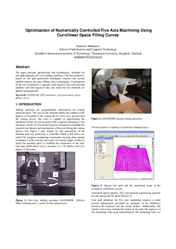 Pdf Optimization Of Numerically Controlled Five Axis Machining Using