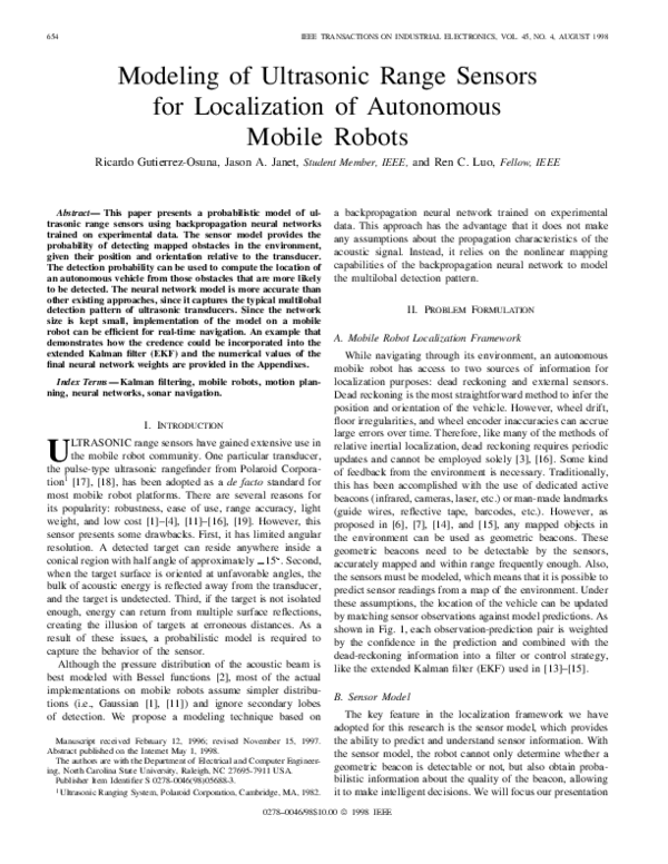 (PDF) Modeling of Ultrasonic Range Sensors for Localization of Autonomous Mobile Robots
