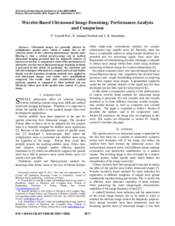 (PDF) Wavelet-based ultrasound image denoising: performance analysis and comparison