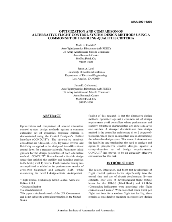 (PDF) Optimization and comparison of alternative flight control system ...