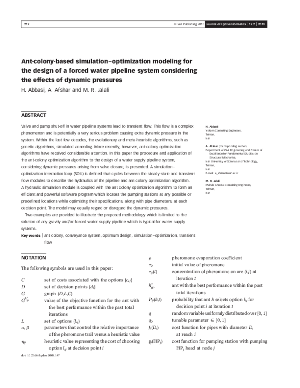 (PDF) Ant-colony-based simulation–optimization modeling for the design of a forced water ...