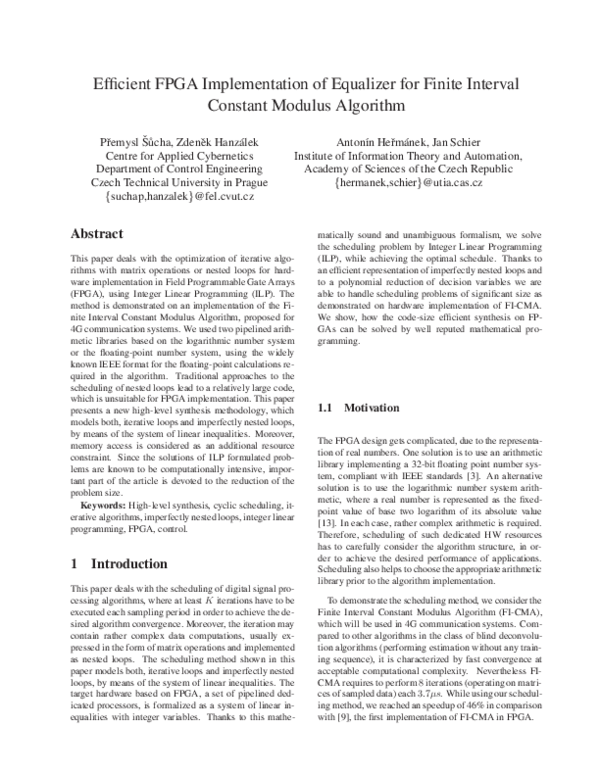Pdf Efficient Fpga Implementation Of Equalizer For Finite Interval Constant Modulus Algorithm
