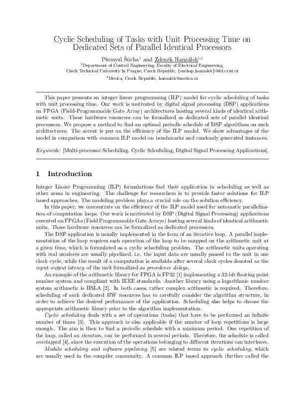 (PDF) Cyclic Scheduling of Tasks with Unit Processing Time on Dedicated Sets of Parallel ...