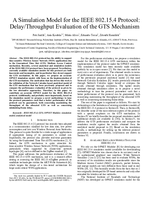 (PDF) A simulation model for the IEEE 802.15.4 protocol: Delay/throughput evaluation of the GTS ...