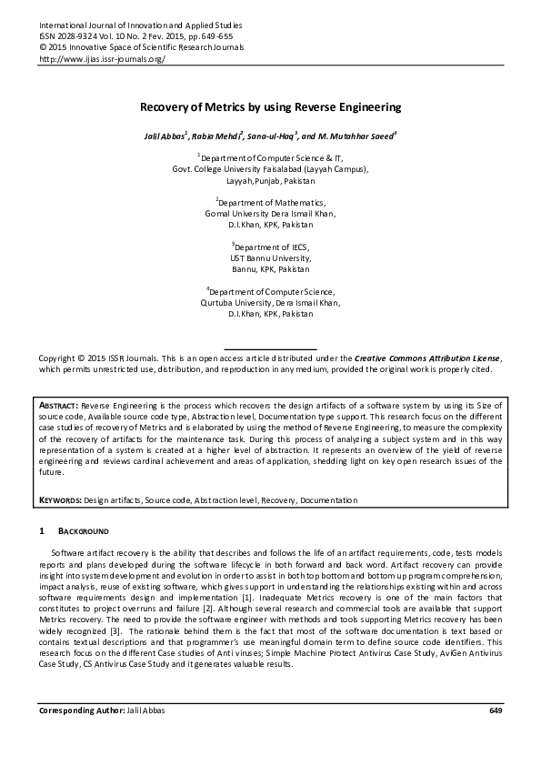 (PDF) Recovery of Metrics by using Reverse Engineering