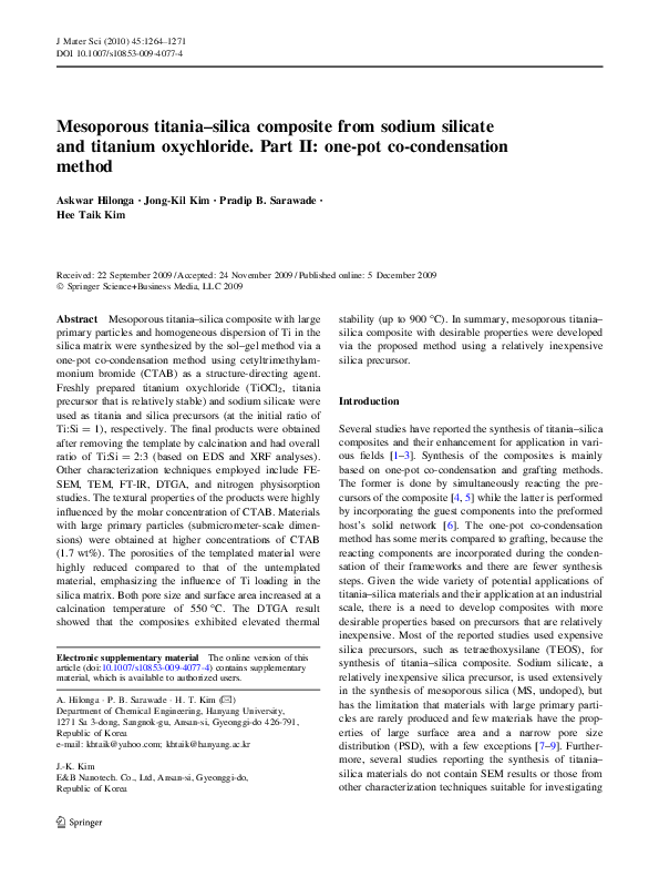 (PDF) Mesoporous titania–silica composite from sodium silicate and ...