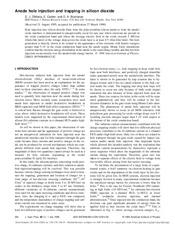 (PDF) Anode hole injection and trapping in silicon dioxide