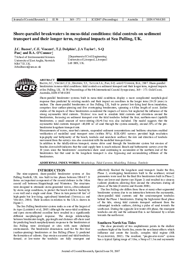 (PDF) Shore-parallel breakwaters in meso-tidal conditions: Tidal ...