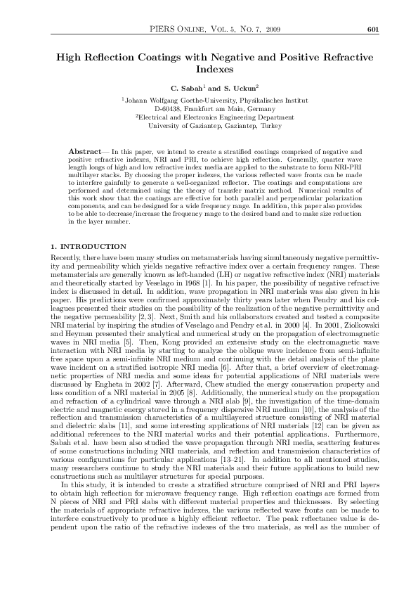 (PDF) High Reflection Coatings with Negative and Positive Refractive ...