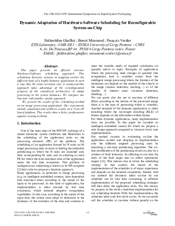 Pdf Dynamic Adaptation Of Hardware Software Scheduling For Reconfigurable System On Chip