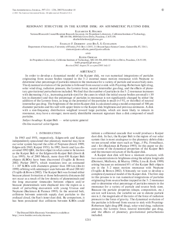 (PDF) Resonant Structure in the Kuiper Disk: An Asymmetric Plutino Disk