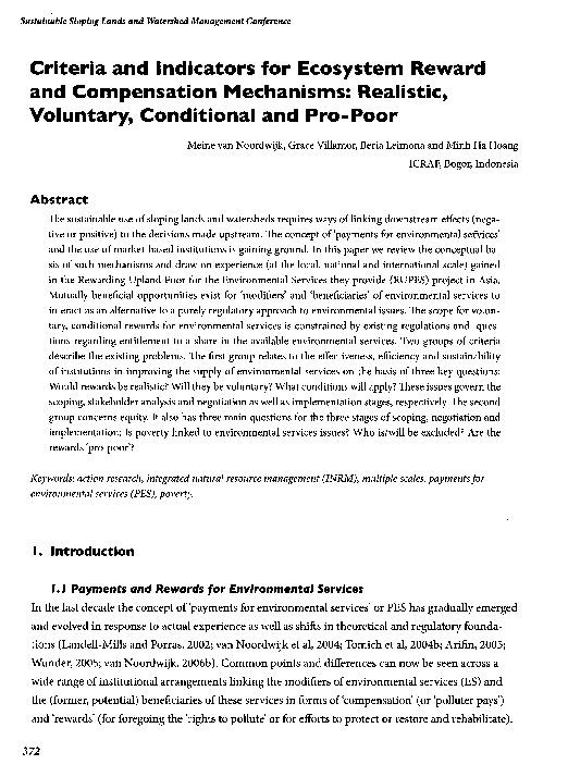 (PDF) Criteria and indicators for ecosystem reward and compensation ...