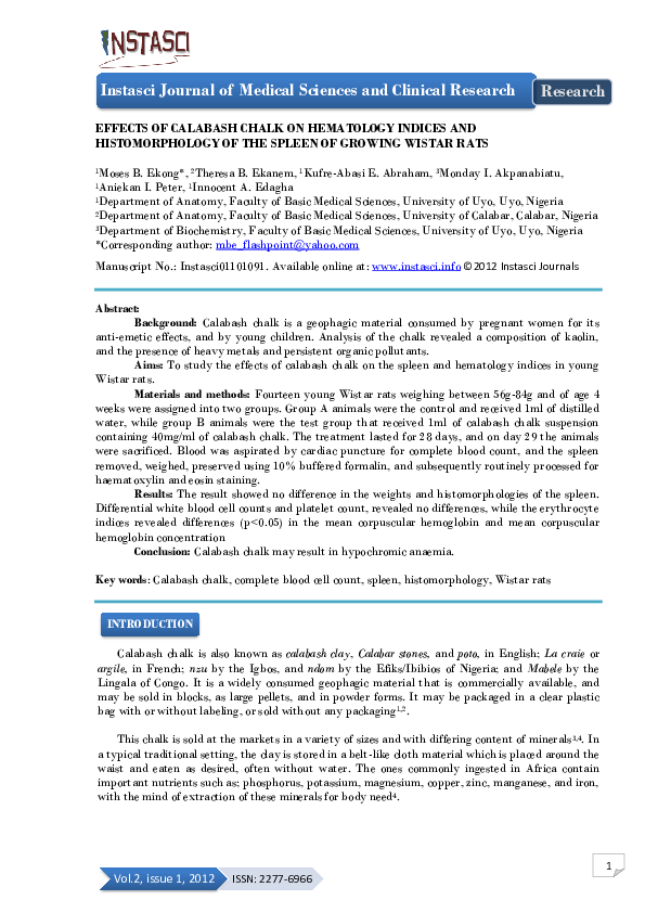 (PDF) Effects of Calabash Chalk on Hematology Indices and ...