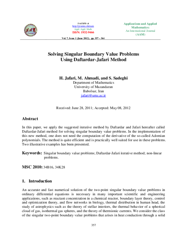 (PDF) Solving Singular Boundary Value Problems Using Daftardar-Jafari Method
