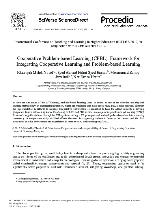 (PDF) Cooperative Problem-based Learning (CPBL): Framework for Integrating Cooperative Learning ...