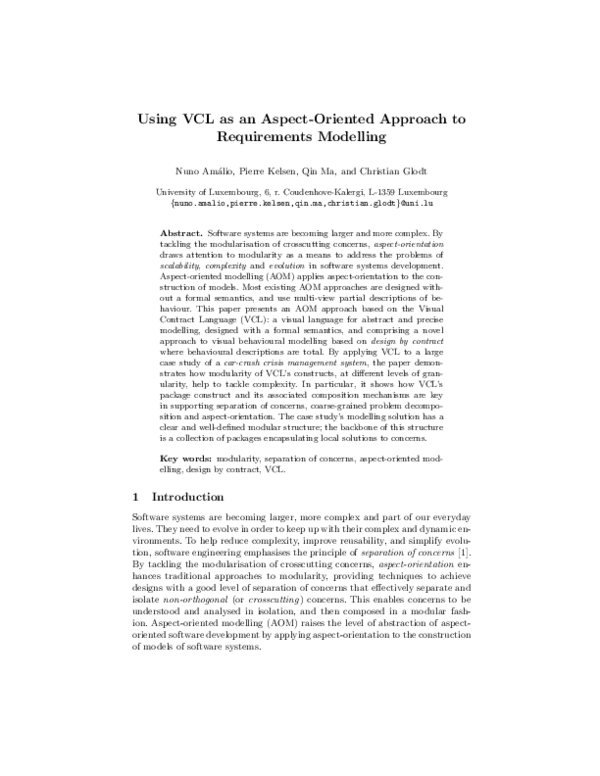 Pdf Aspect Oriented Requirements Modelling With Visual Contract Language