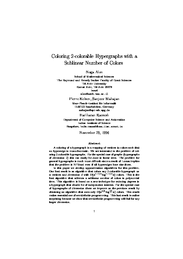 (PDF) Coloring 2-colorable hypergraphs with a sublinear number of colors