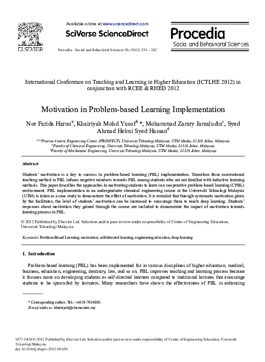(PDF) Motivation in Problem-based Learning Implementation