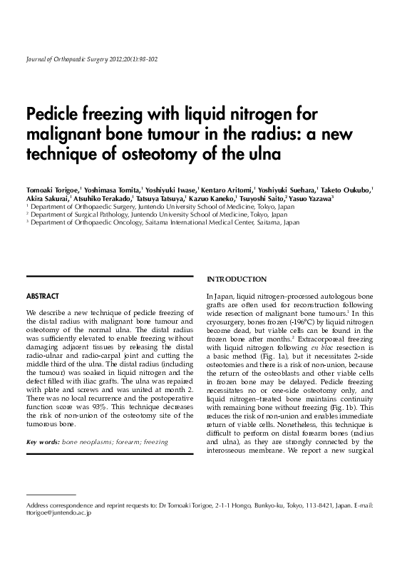 (PDF) Pedicle freezing with liquid nitrogen for malignant bone tumour ...